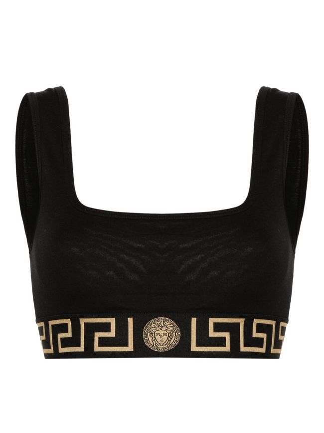 Stretch cotton bra with Greek key pattern