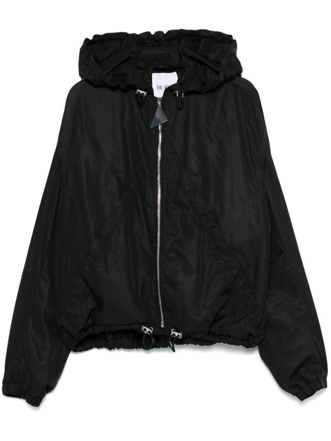Black oversized bomber with drawstring