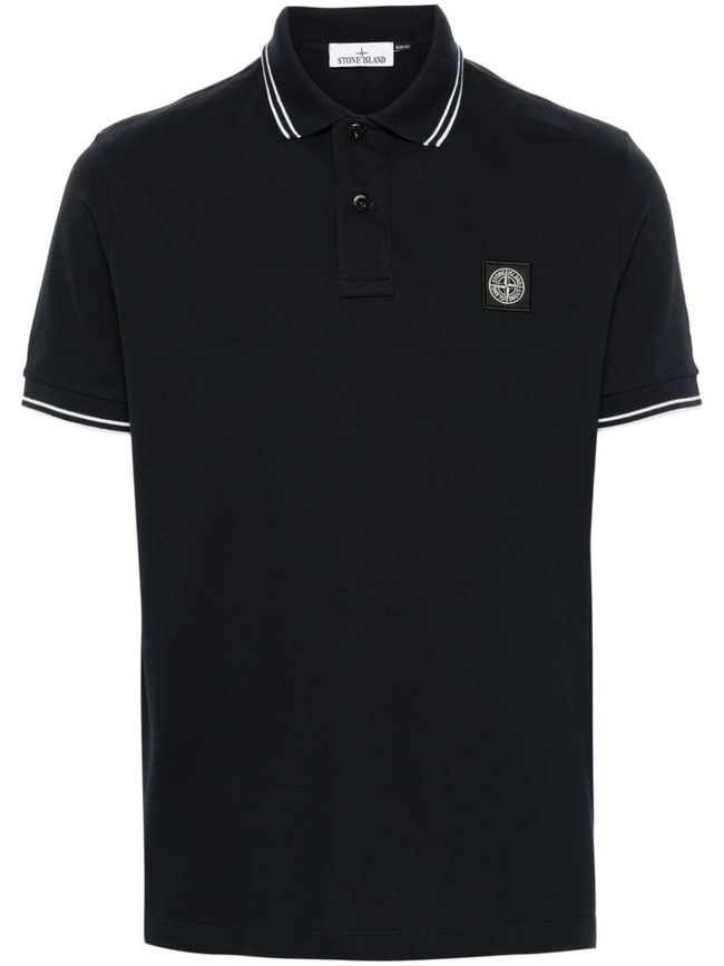 Blue cotton polo with short sleeves